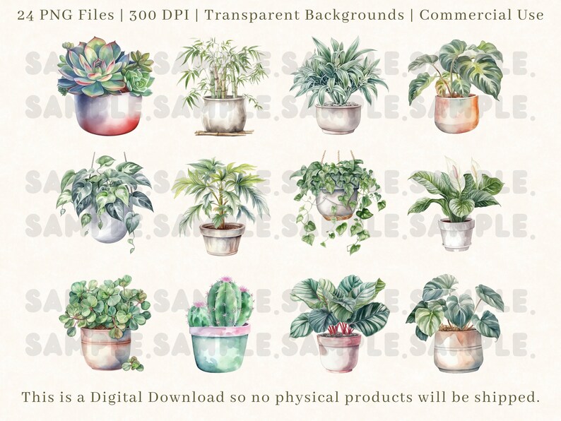 24 House Plants Art PNG Watercolorindoor Plants Clipart - Etsy