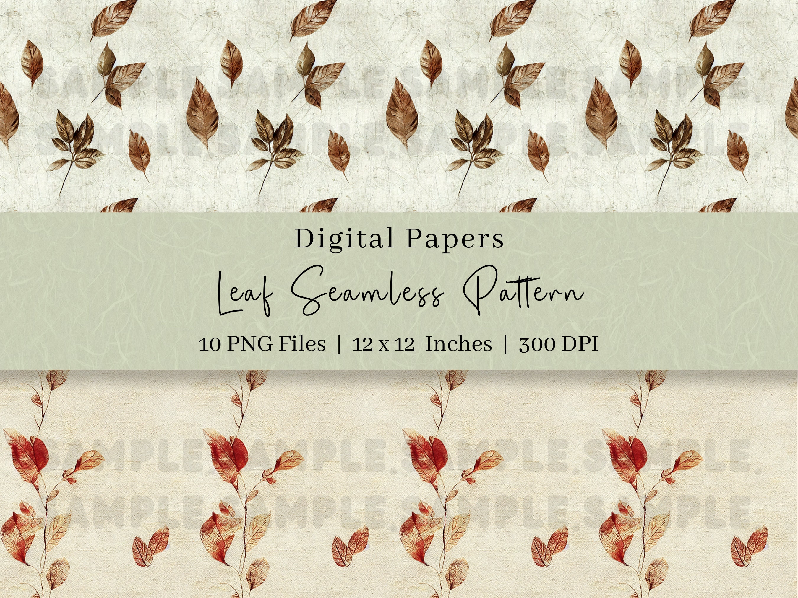 10 Leaf Digital Papers, Watercolor Scrapbook Paper, Seamless Pattern ...