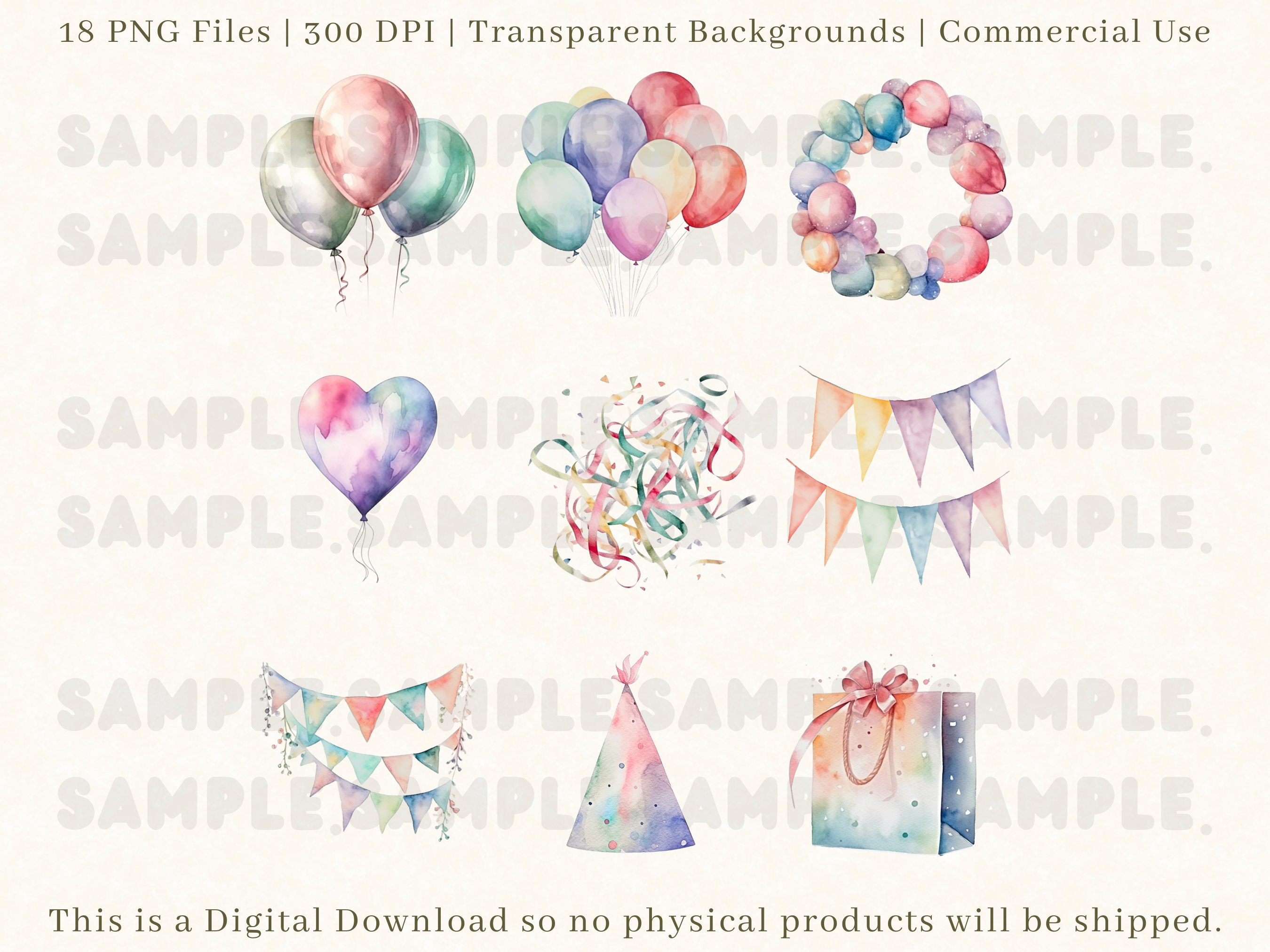 18 Watercolor Birthday Clipart PNG Watercolor Birthday Party - Etsy