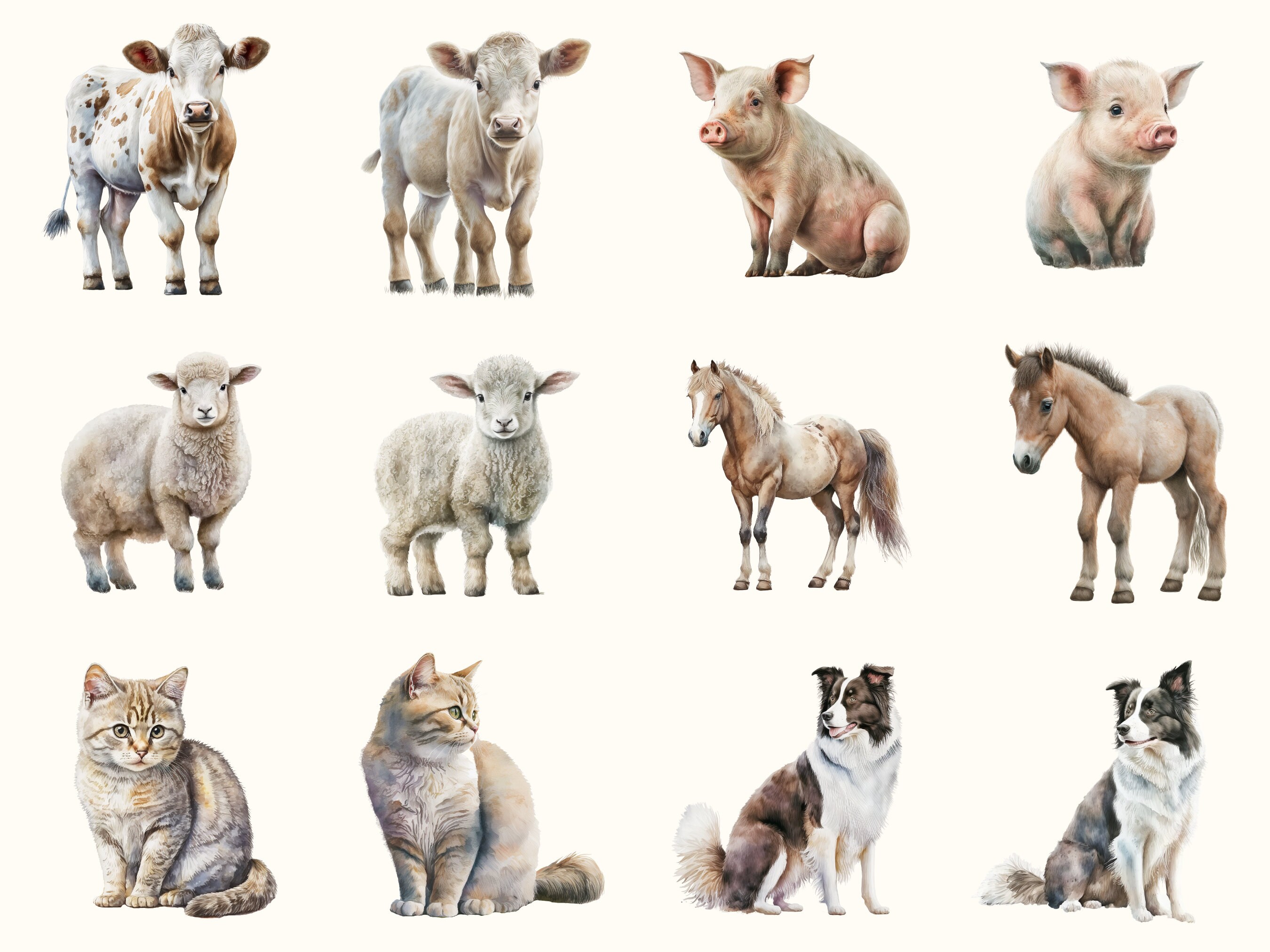 26 Watercolor Farm Animals Clipart PNG Farm Clipart Nursery - Etsy