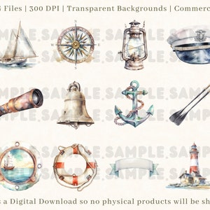 24 Watercolor Nautical Clipart, PNG, Sea Clipart, Ocean Clipart ...