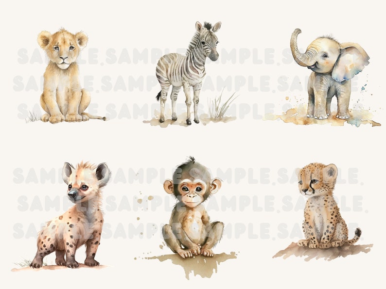 Watercolor Safari Animals Clipart PNG Baby Safari Animals: - Etsy UK