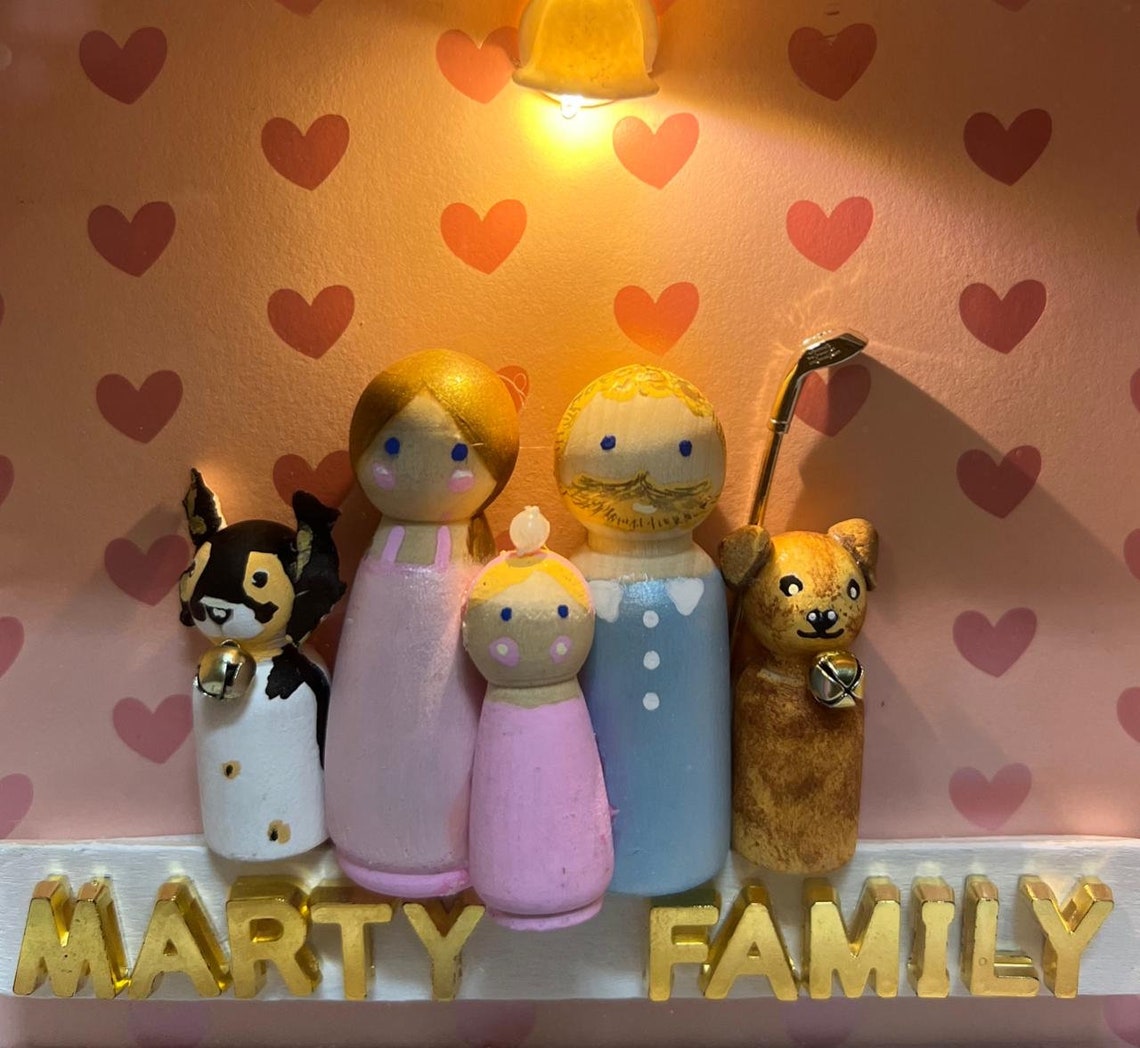Family Personalized Peg Doll Shadow Box With Light - Etsy