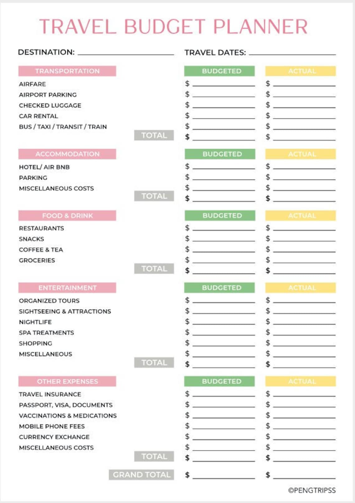 Travel Budget Planner | Travel Budget Calculator | Vacation Budget ...