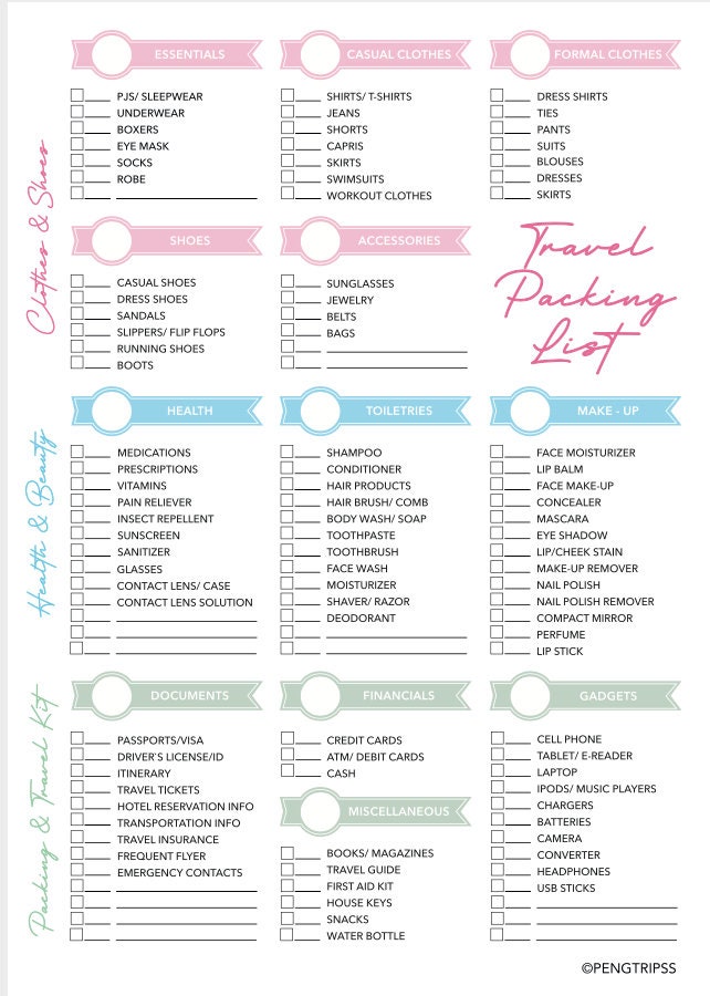 Travel Planner Bundle | Travel Checklist | Travel Packing List | Carry ...