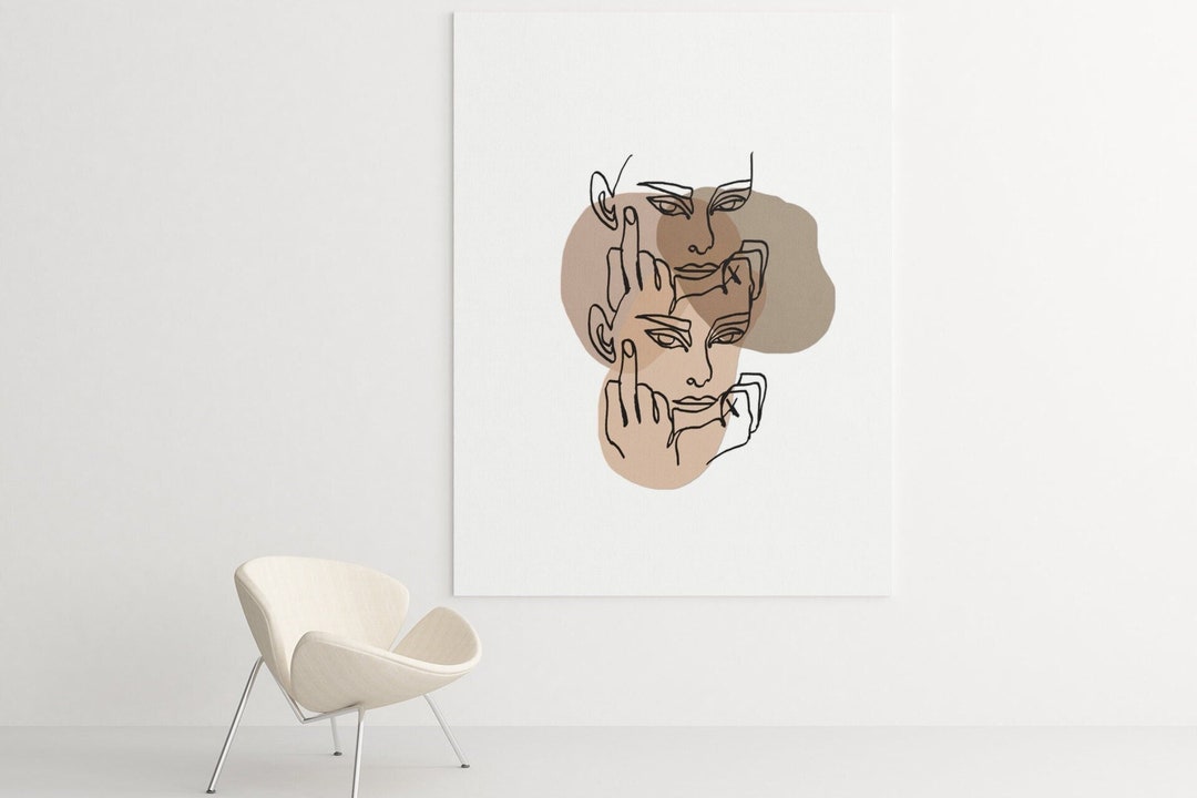 Female Sticking Middle Finger Line Art, Face Line Art, Nude Color Line ...