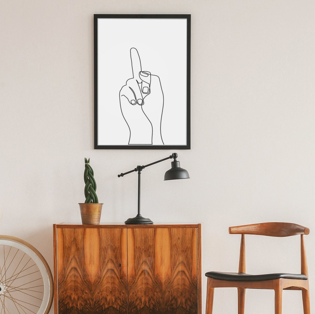 Middle Finger Line Art Print, One Line Drawing, Rude Finger Line ...