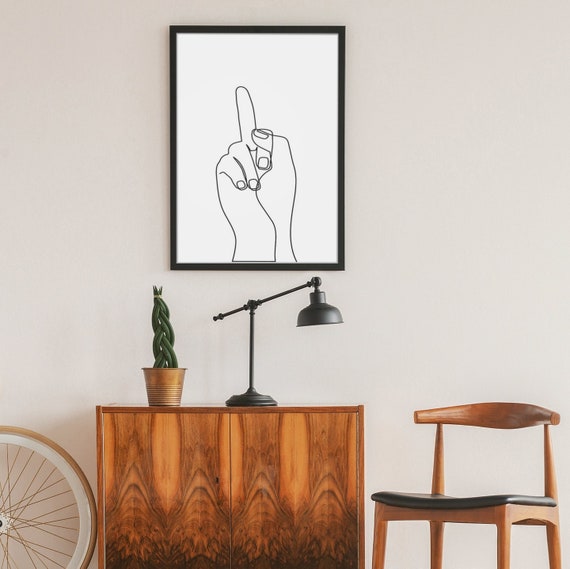Middle Finger Line Art Print One Line Drawing Rude Finger - Etsy