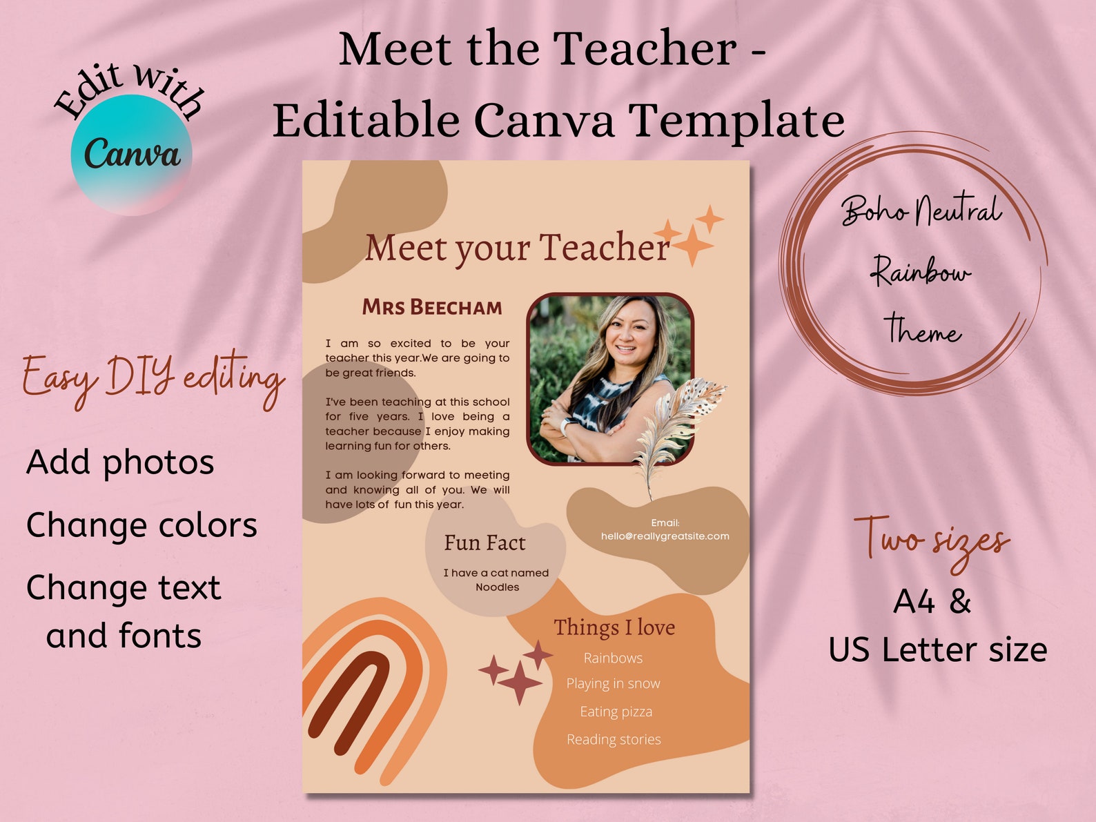 Meet the Teacher Editable Canva Template| DIY Printable Back to School ...