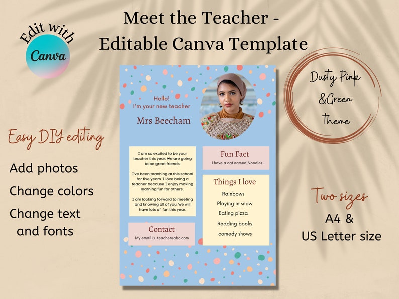 Meet the Teacher Editable Canva Template DIY Printable Back to School ...