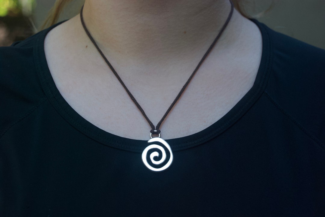 Handmade Spiral Swirl Pendant Necklace, Brown Cotton Cord, Stainless ...