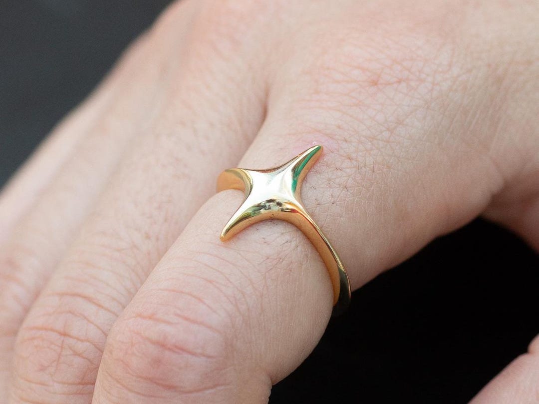 Bold Star Ring, Four Point Star Earrings, Gold Star Finger Ring, Single ...