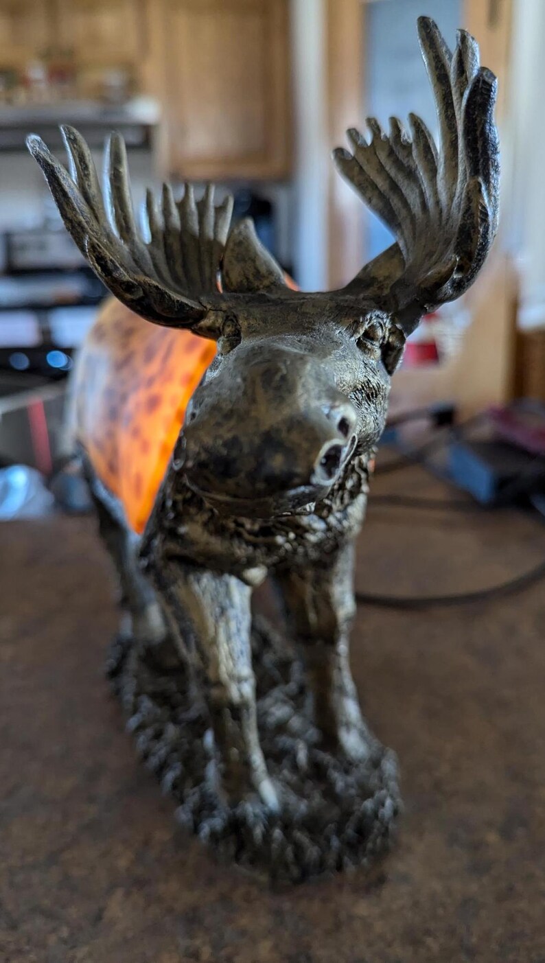 Vintage Resin Moose Lamp With Amber Glass Back. Tested and Works ...