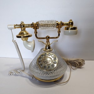 Vintage 24% Lead Crystal French Inspired Push Button Telephone. Gold ...