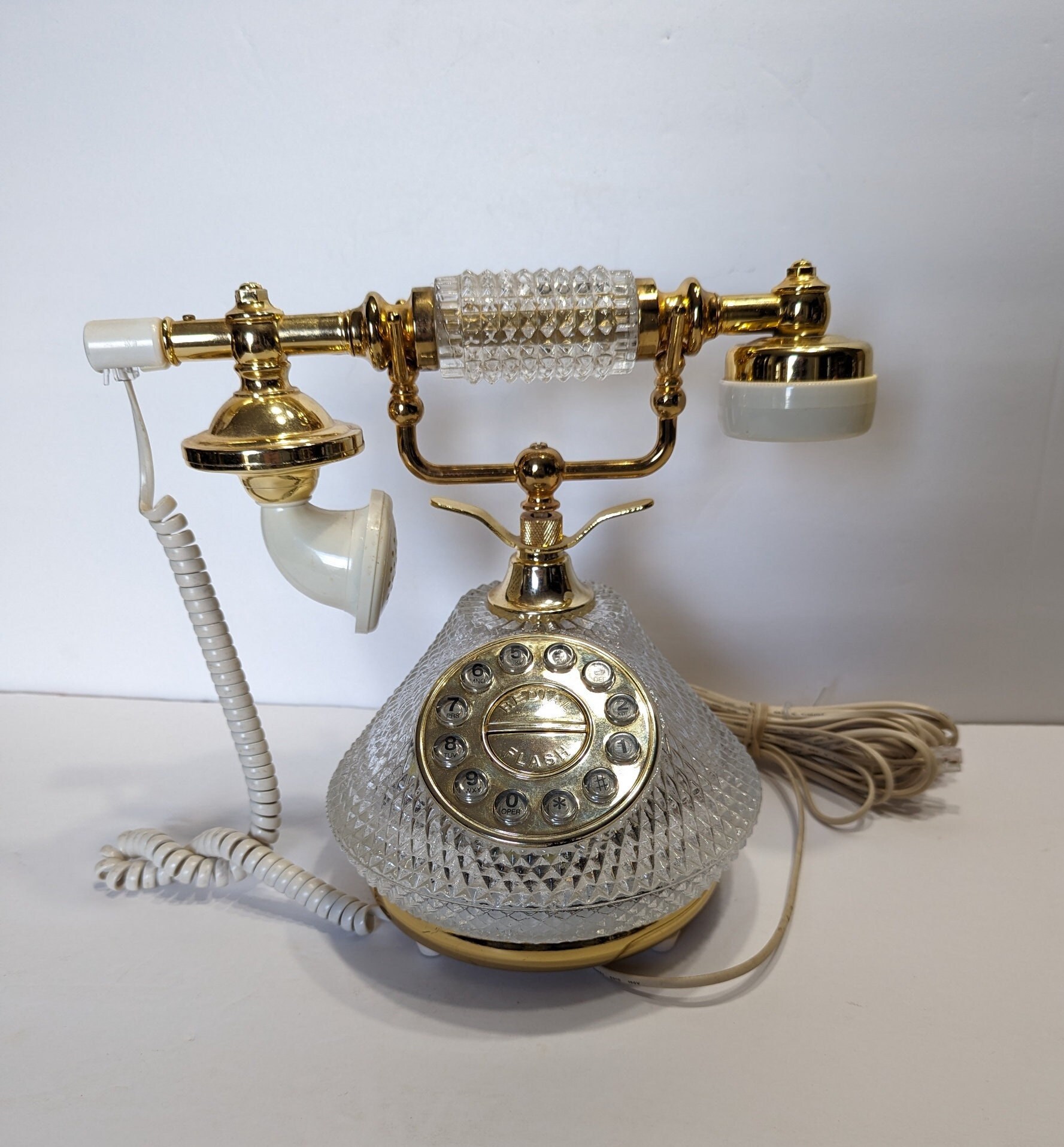 Vintage 24% Lead Crystal French Inspired Push Button Telephone. Gold ...
