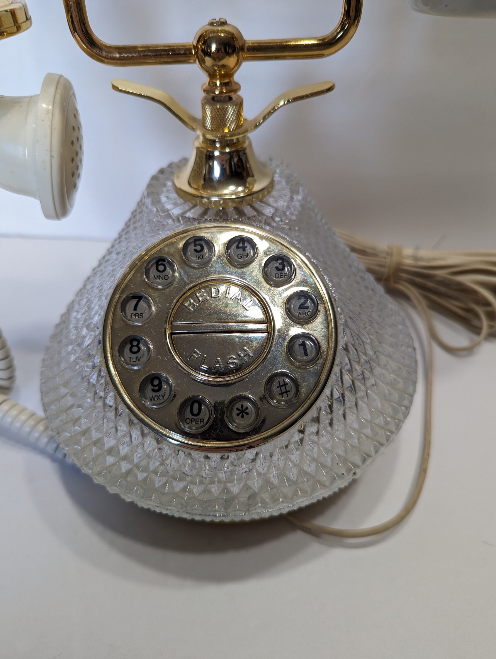 Vintage 24% Lead Crystal French Inspired Push Button Telephone. Gold ...