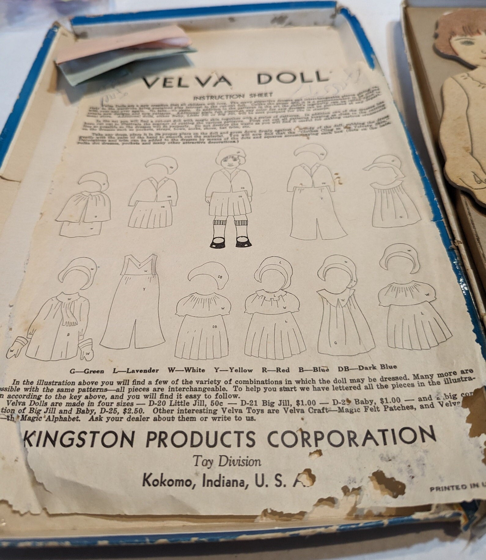 Vintage Velva Doll, Velvet Jill Doll With Felt Clothes and Accessories ...