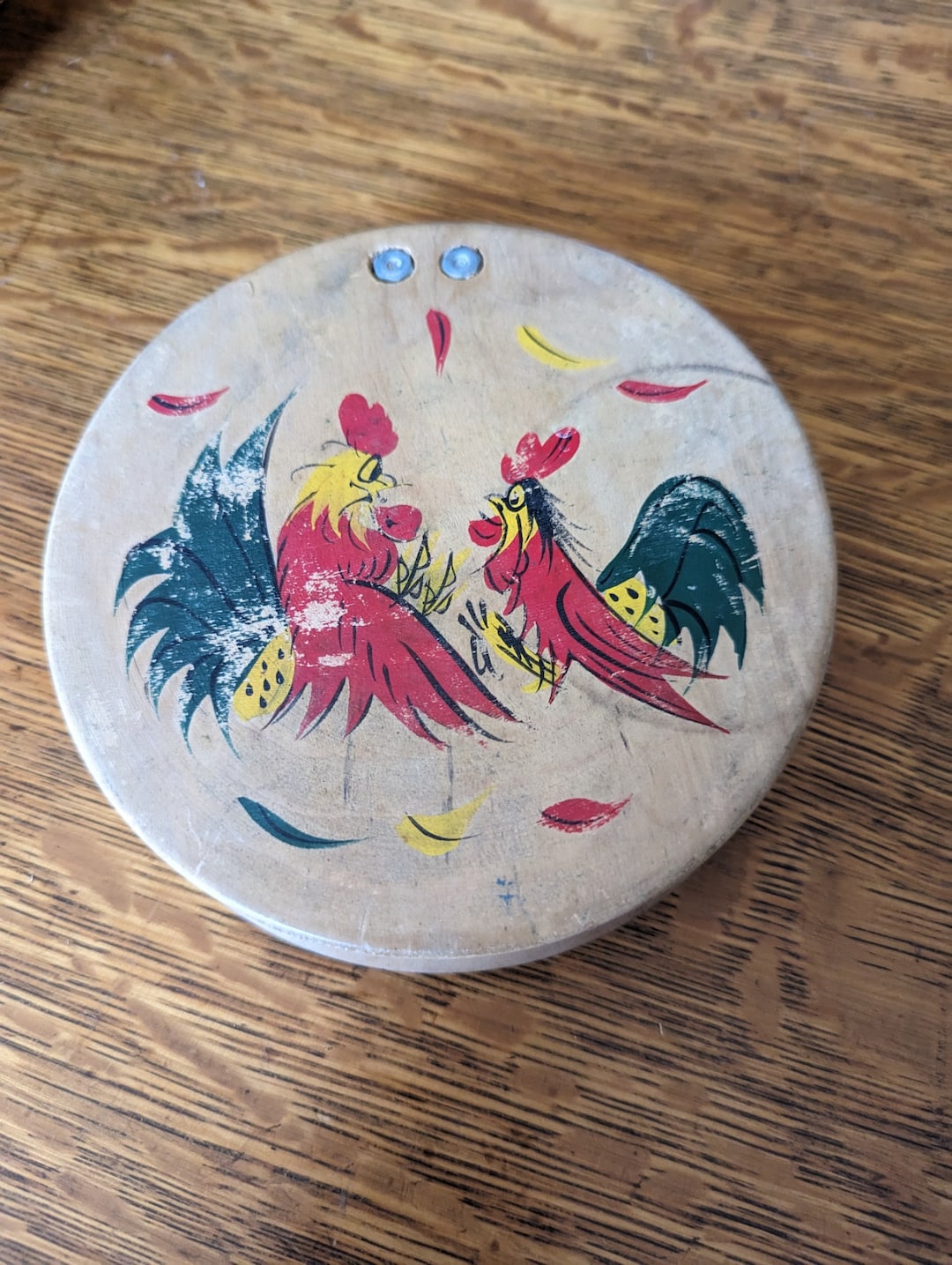 Vintage Hand Painted, With Roosters, Wooden Hamburger Press. 1960s ...