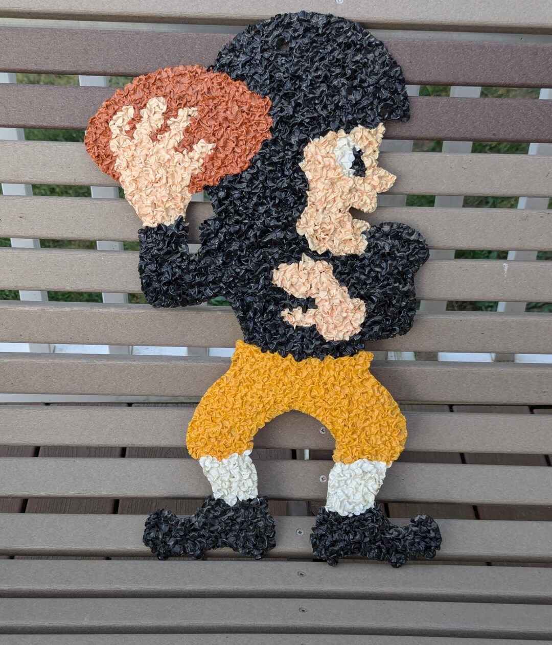 Vintage Melted Plastic Popcorn Football Player, Black and Gold in Color ...