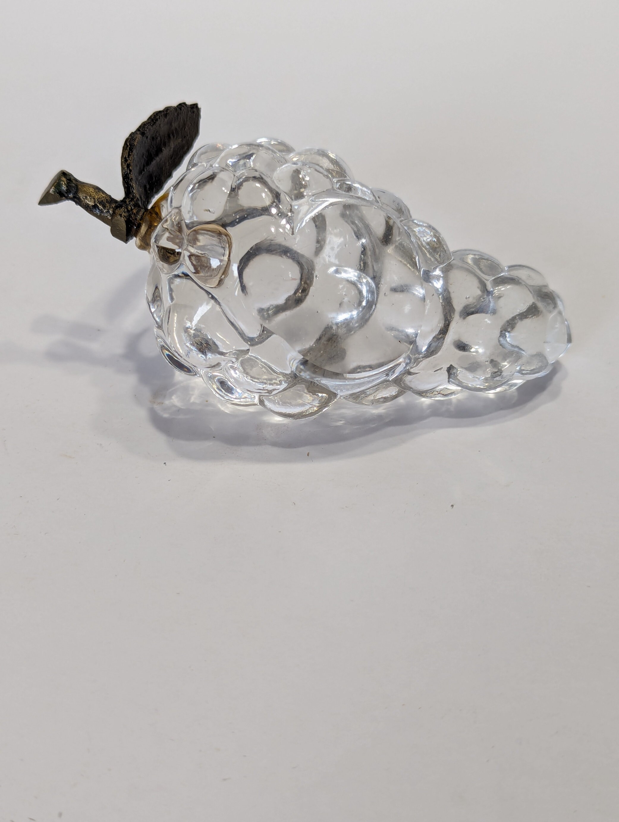 Vintage Clear Glass Grape Cluster With Brass Leaf, Wear Some Epoxy Glue is Visible. Can Be Used ...