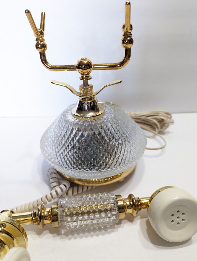 Vintage 24% Lead Crystal French Inspired Push Button Telephone. Gold ...