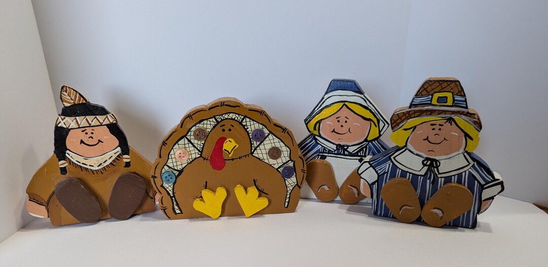 Vintage Handmade Pilgrim Couple, Turkey, and Native American Folk Art ...