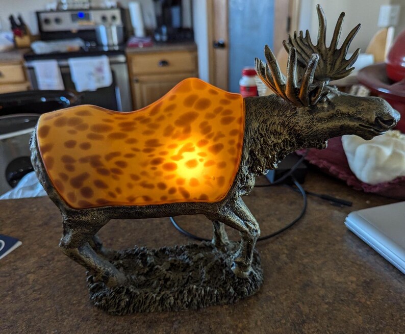 Vintage Resin Moose Lamp With Amber Glass Back. Tested and Works ...