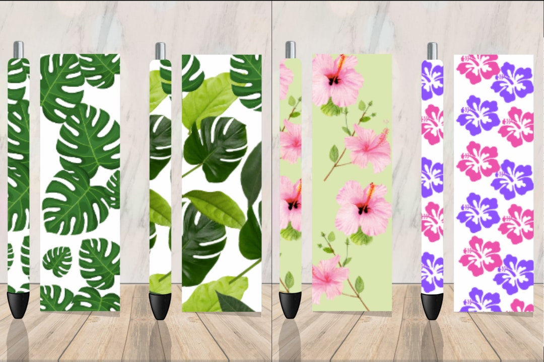 Leaves and Hibiscus Flowers Pen Wraps, PNG, INSTANT DIGITAL Download ...
