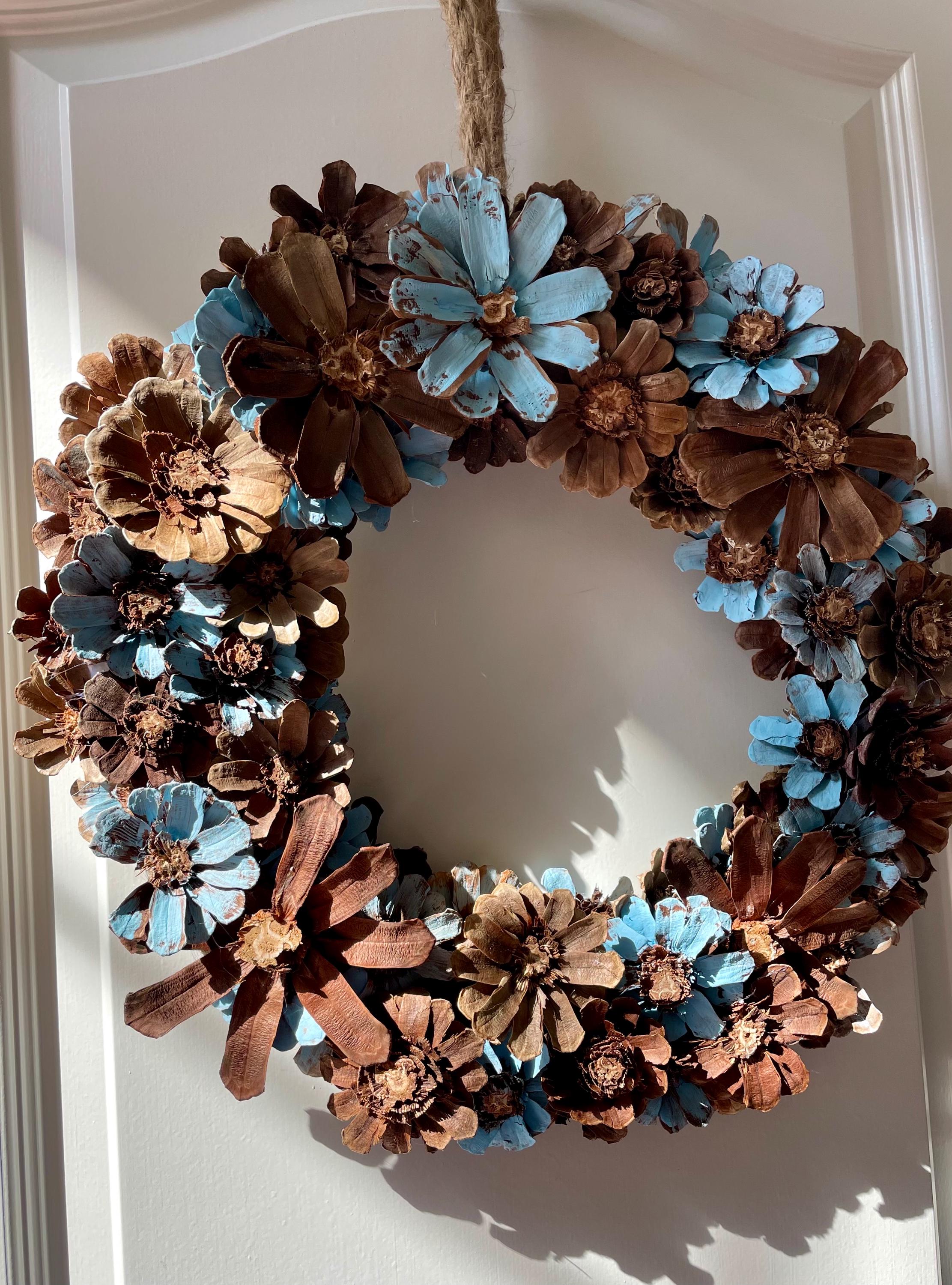 Easter Pinecone Wreath With Pastel Blue Flowers Using Foraged, Dyed ...