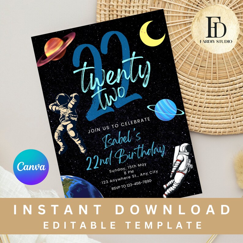 Outer Space Birthday Invitation Template planets Astronaut - Etsy