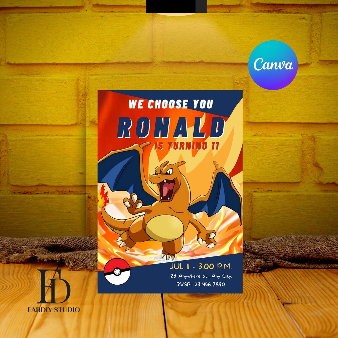 CHARIZARD Pokemon Birthday Invitation , POKEMON Party Invite ...