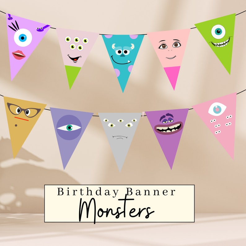 Banner de fiesta de monstruos, Inc., guirnalda, cumpleaños de monstruos ...