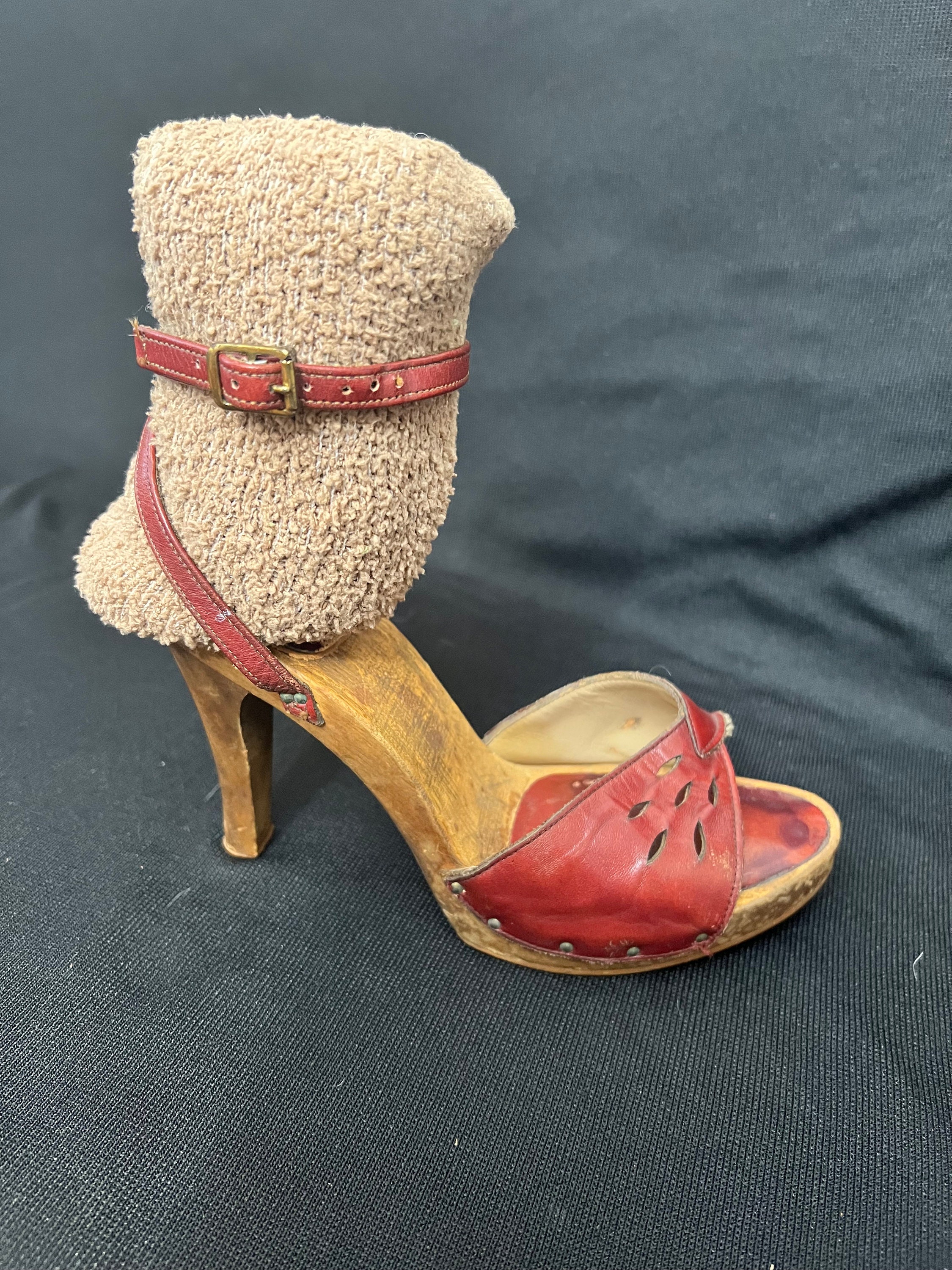 Vintage Bare Trap Wooden Sandals Heels Burgundy Strap Around Ankle - Etsy