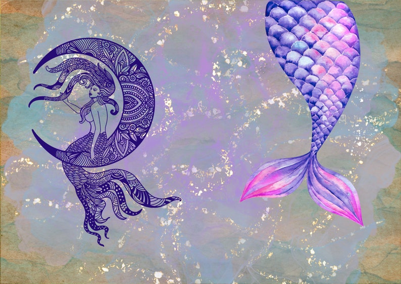 Mermaid Journal Papers, Scrapbook Papers, Junk Journal Pages, Craft ...