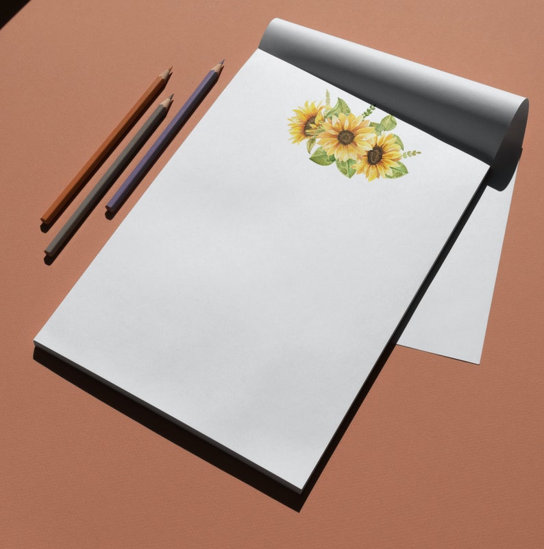 Printable Stationery, A4 Writing Paper, Sunflowers, Digital Download, Notepaper, Instant ...