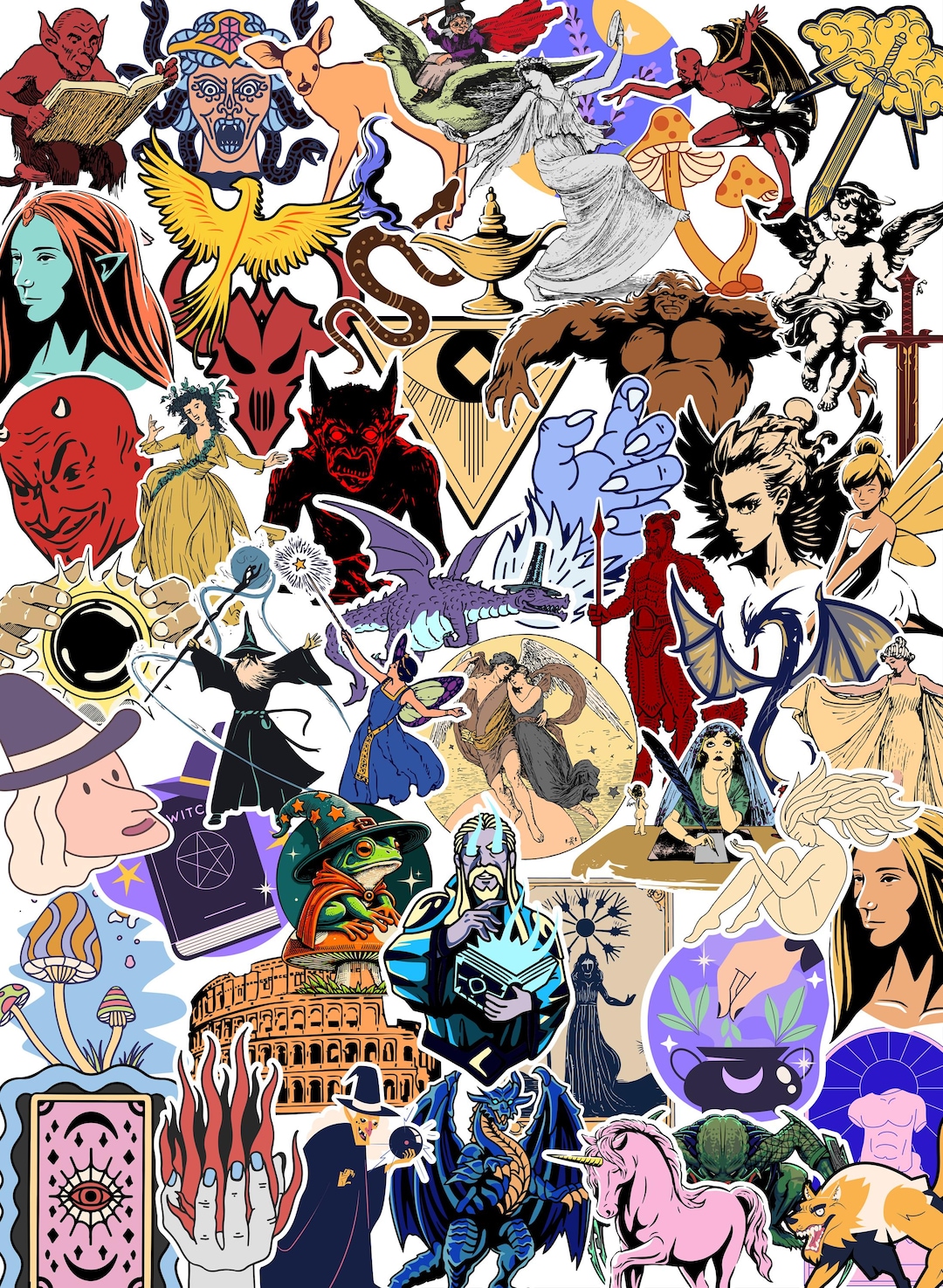 50 Hand Made Mythical Universe Themed Aesthetic Stickers, Cute Sticker ...