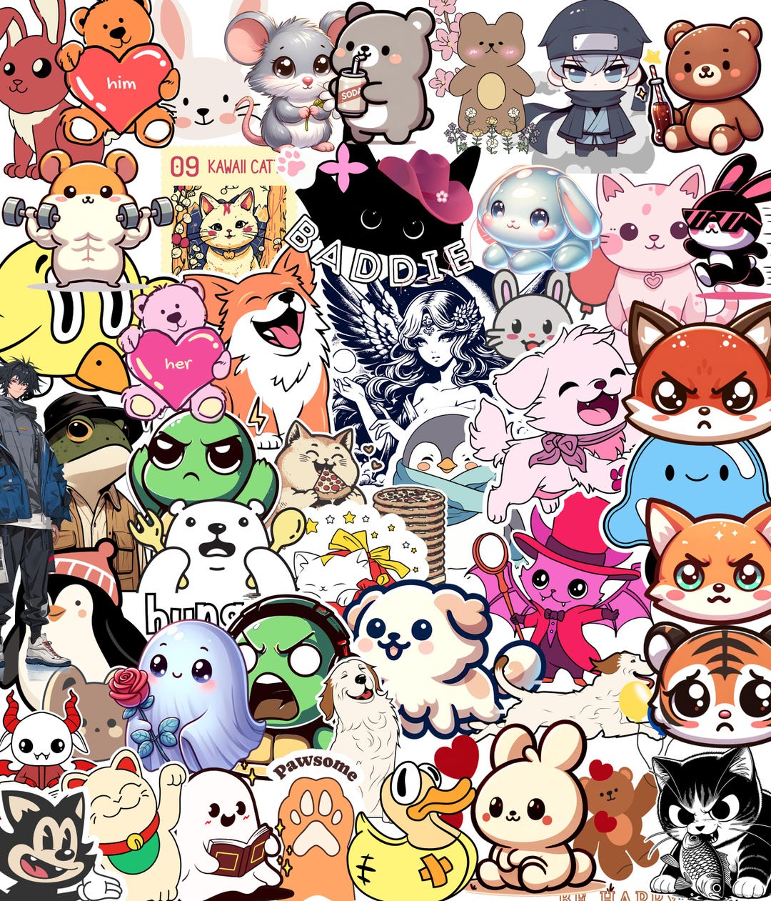 50 Hand Made Cute Sticker Pack Gacha Sticker Pack, Water-proof, Girly ...