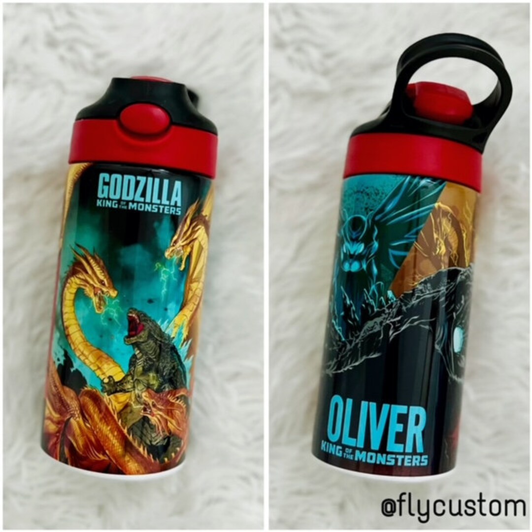 Godzilla Custom Kids Water Bottles 12oz, 20oz. for Girls and Boys Back ...