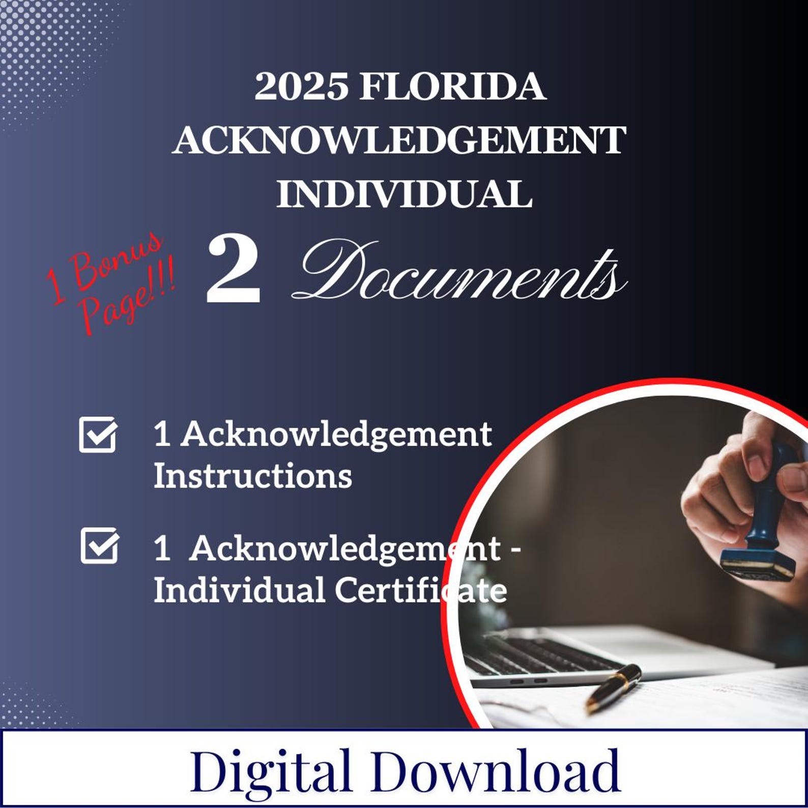 2025 Florida Acknowledgement - Individual Notary Certificates, Notary ...