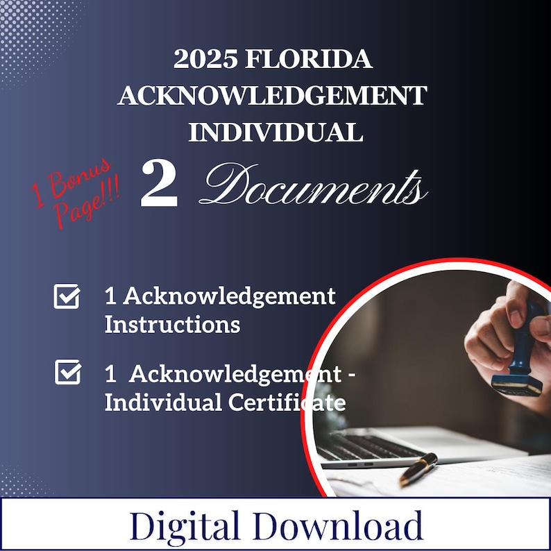 2025 Florida Acknowledgement - Individual Notary Certificates, Notary ...