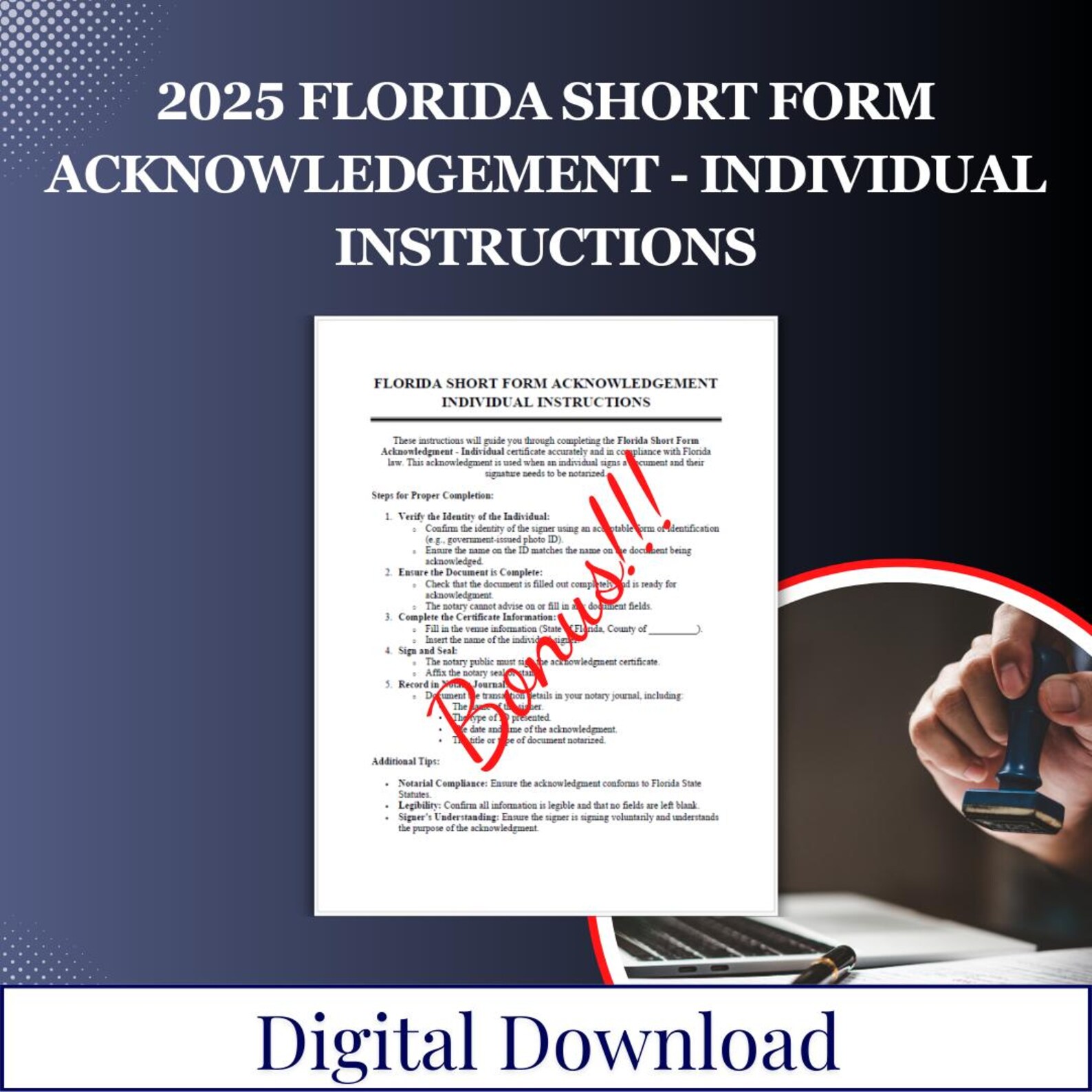 2025 Florida Short Form Acknowledgement - Individual, Notary ...