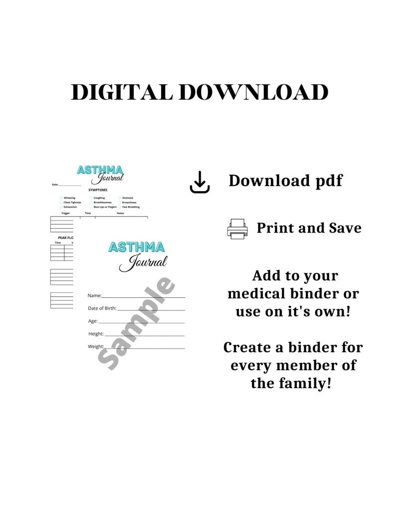 Asthma Journal, Medical Binder Insert, Asthma Log, Asthma Tracker, PDF ...