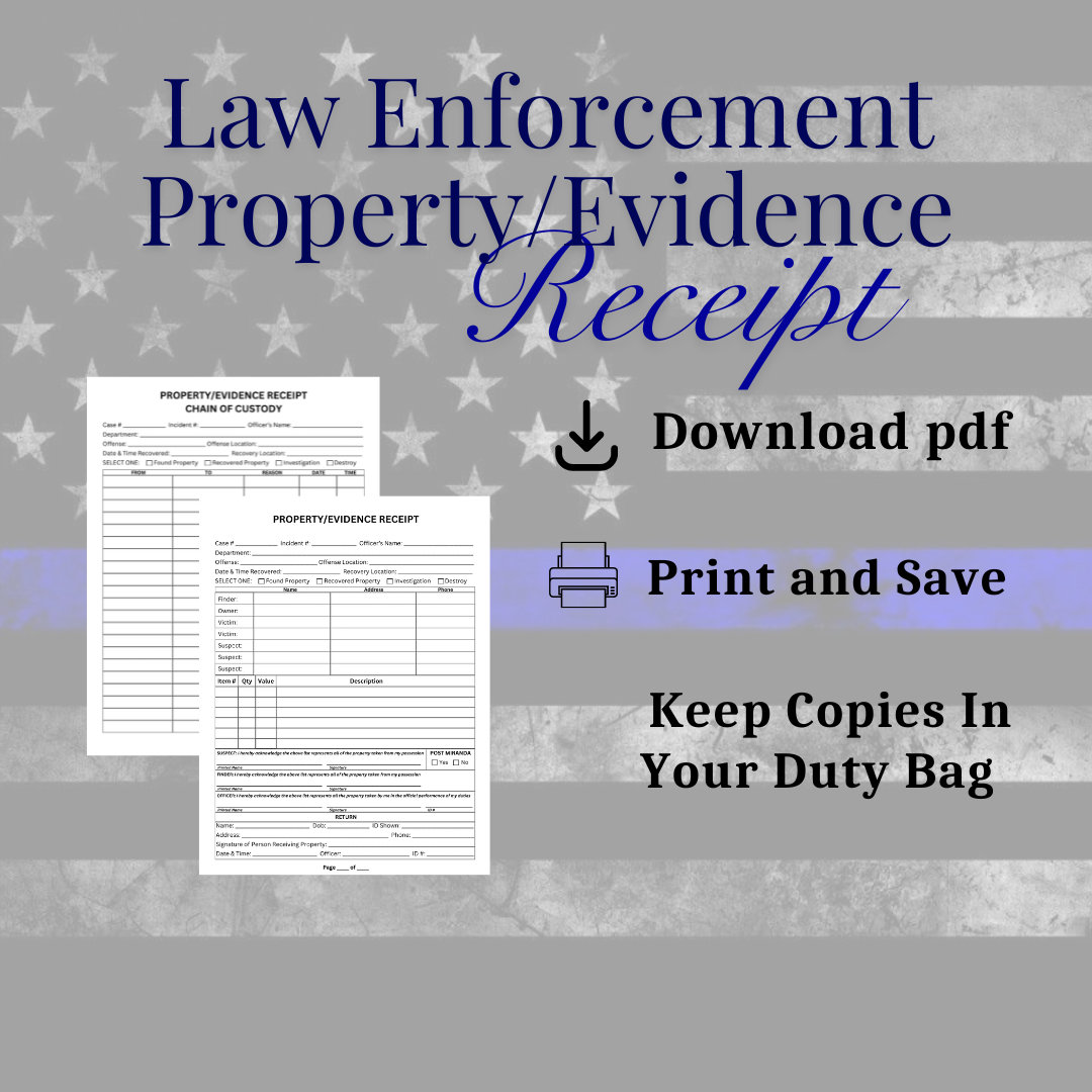 Law Enforcement Property & Evidence Receipt, Law Enforcement Forms ...