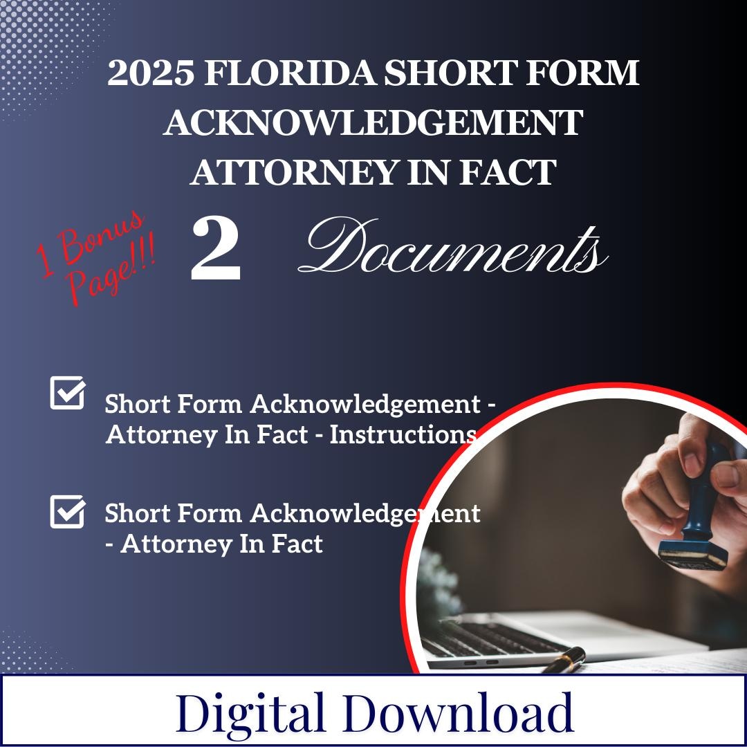 2025 Florida Short Form Acknowledgement - Attorney in Fact, Notary ...