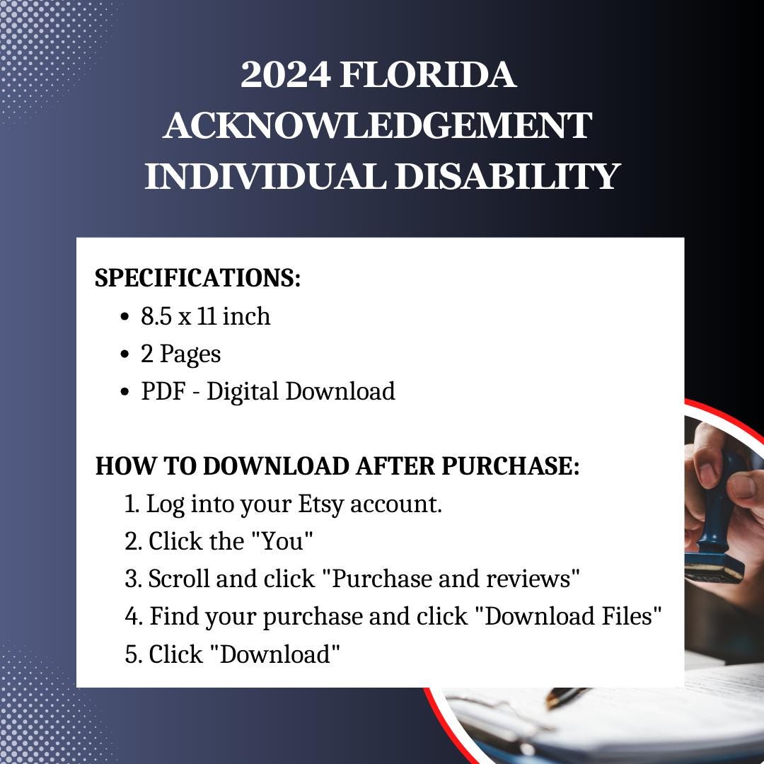 2024 Florida Acknowledgement Individual Disability Notary Certificates ...