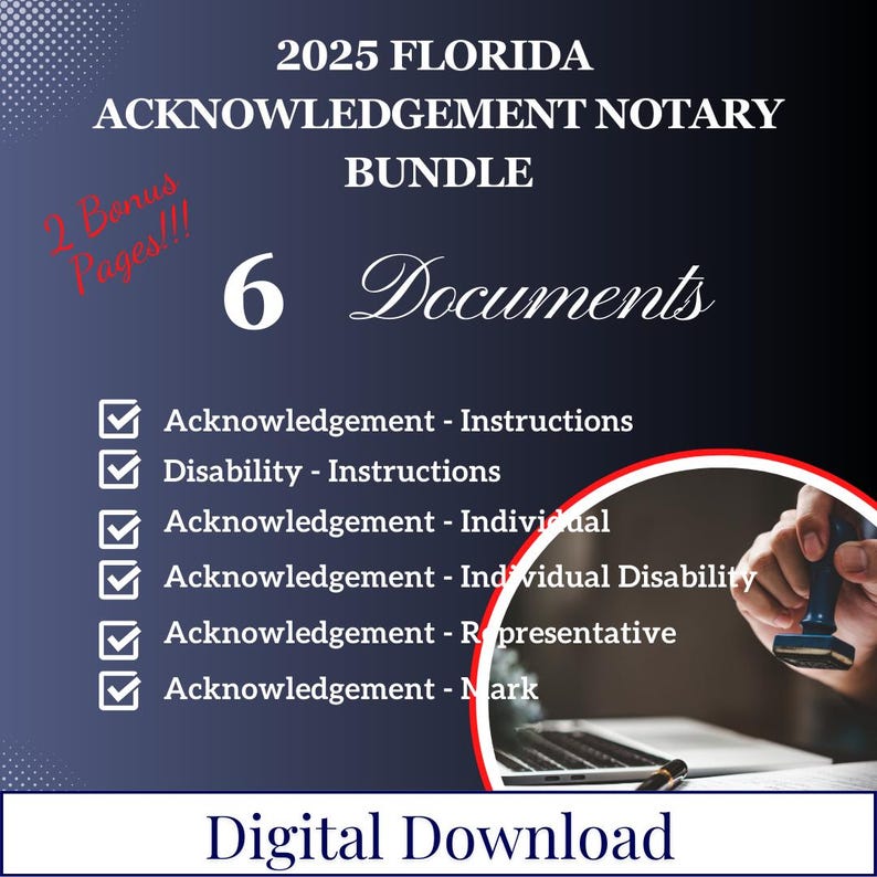2025 Florida Acknowledgement Notary Bundle - Notary Certificates ...