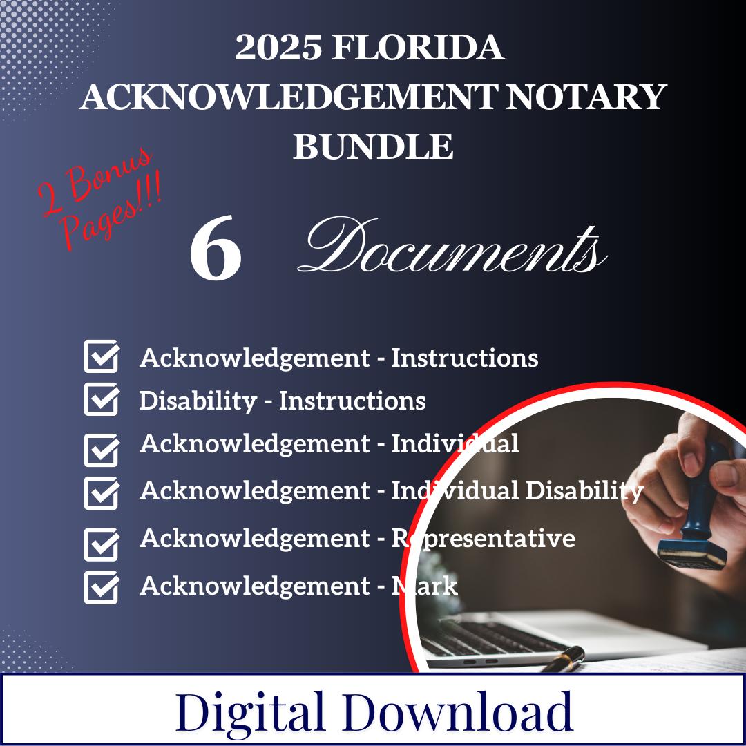 2025 Florida Acknowledgement Notary Bundle - Notary Certificates ...