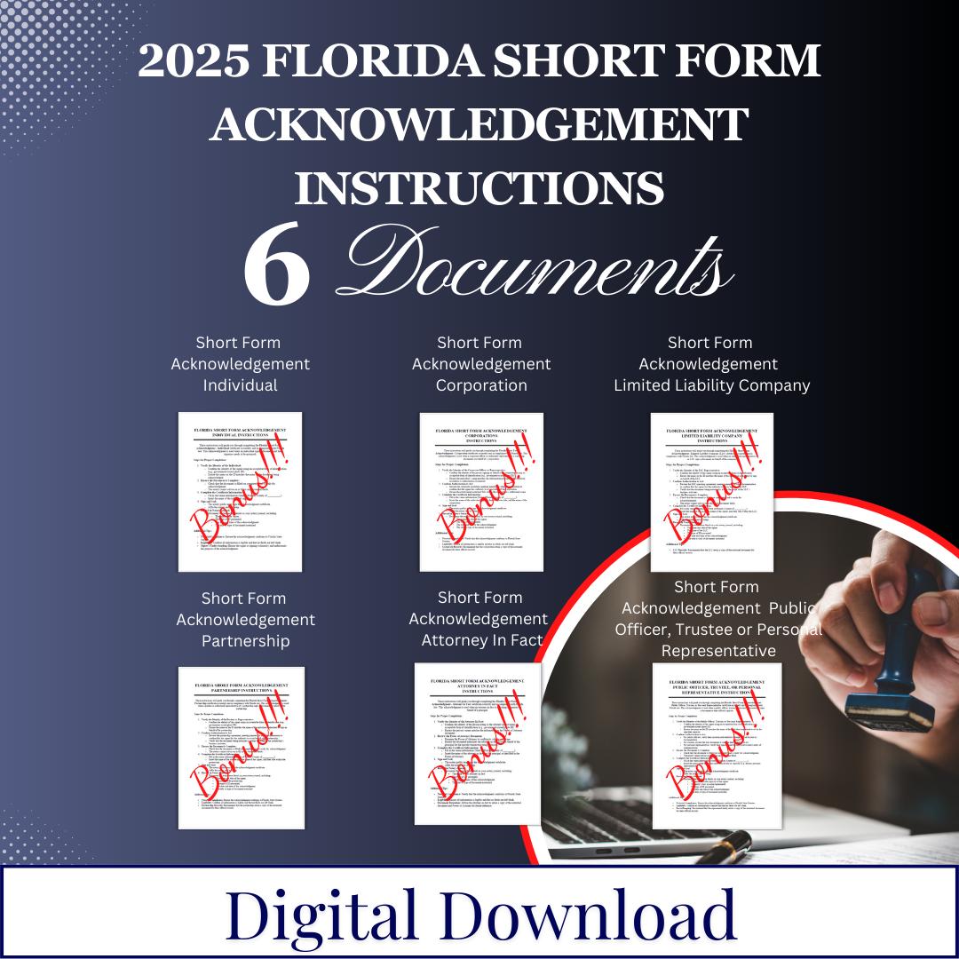 2025 Florida Acknowledgement Notary Bundle - Short Form ...