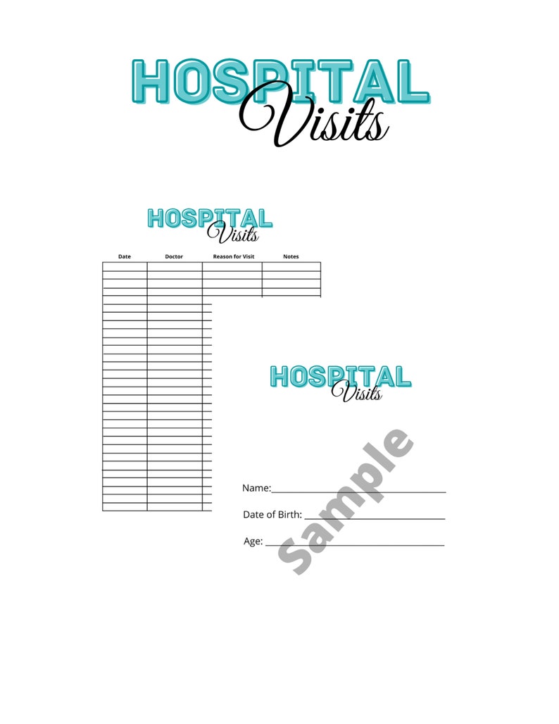 Medical Visit Inserts, Medical Binder Inserts, Medical Visit Logs ...
