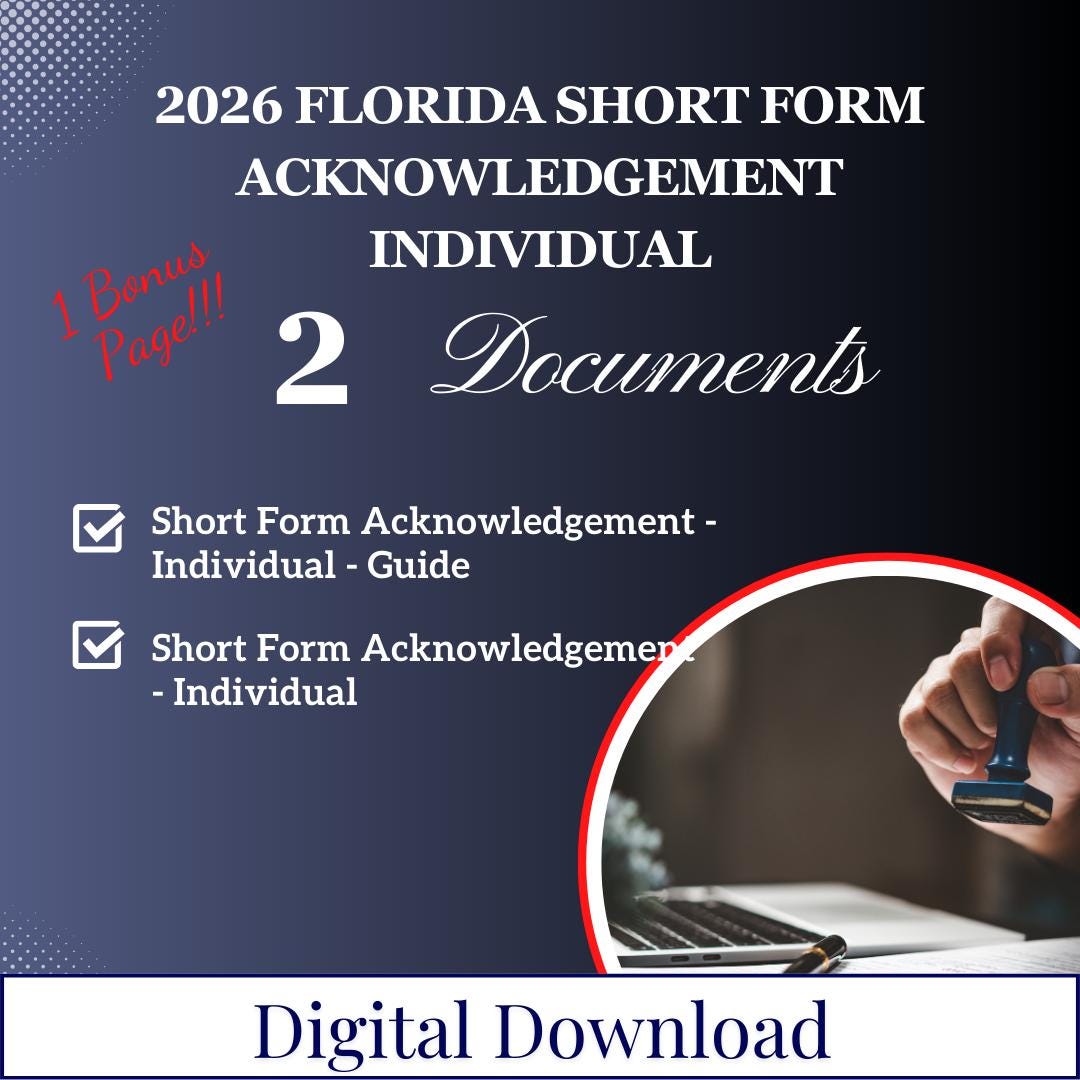 2026 Florida Notary Short Form Acknowledgment - Individual Certificate ...